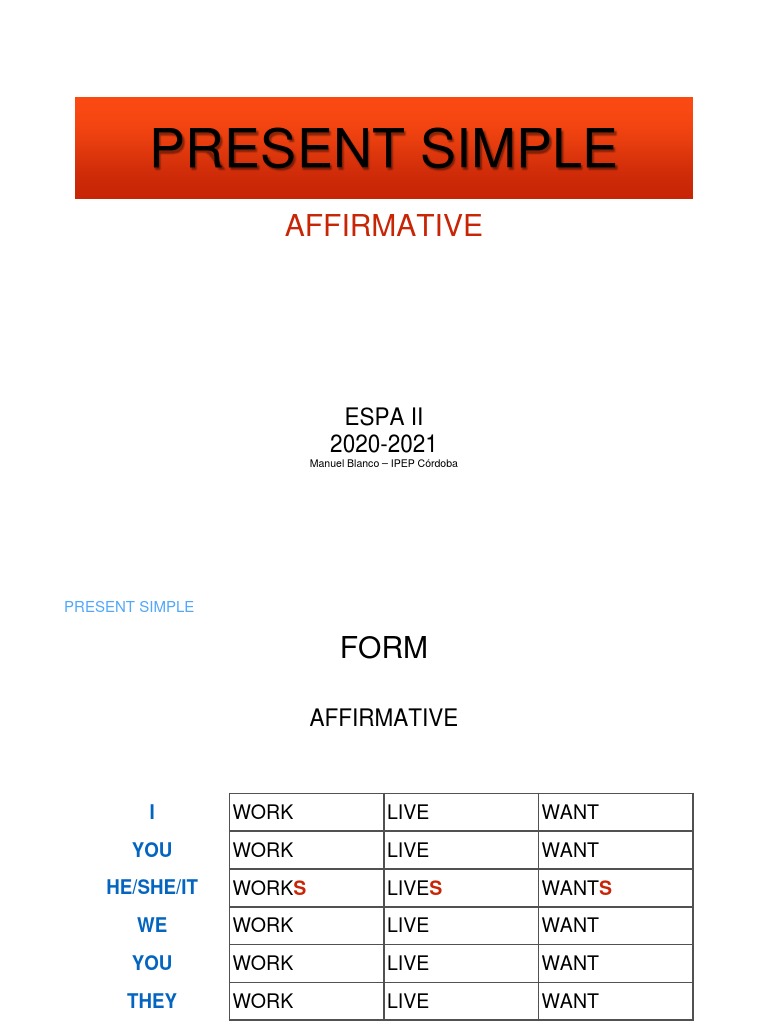 Present Simple Affirmative - Grammar | PDF | Linguistics | Linguistic Morphology
