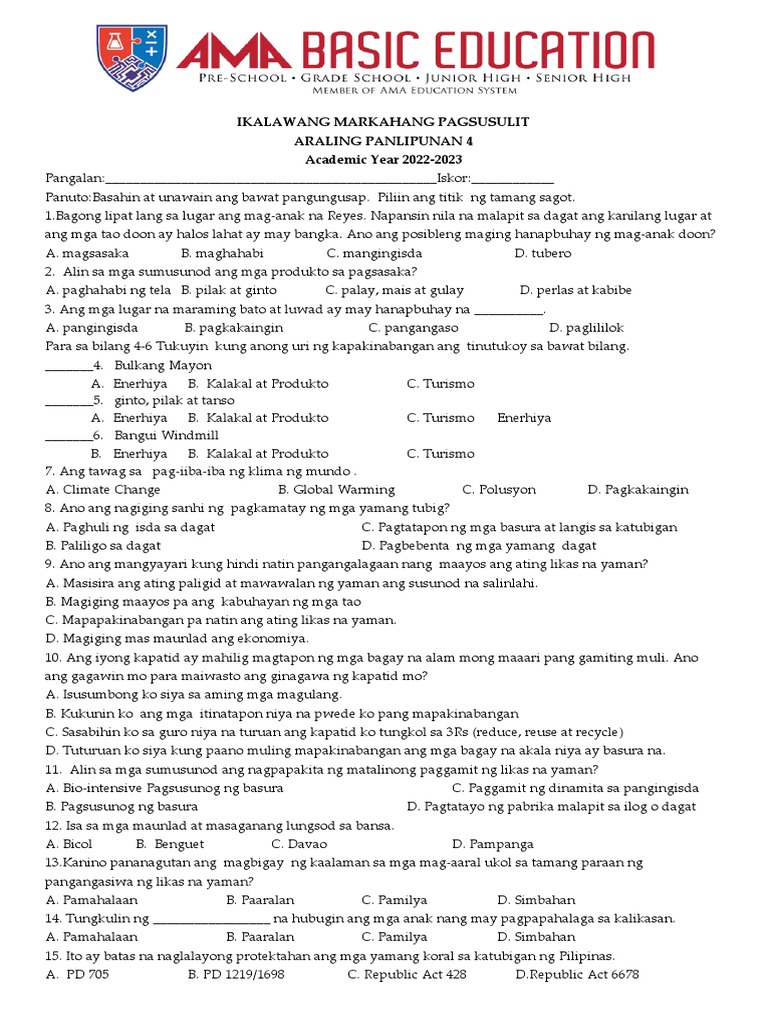 2nd Periodical Exam Ap 4 | PDF