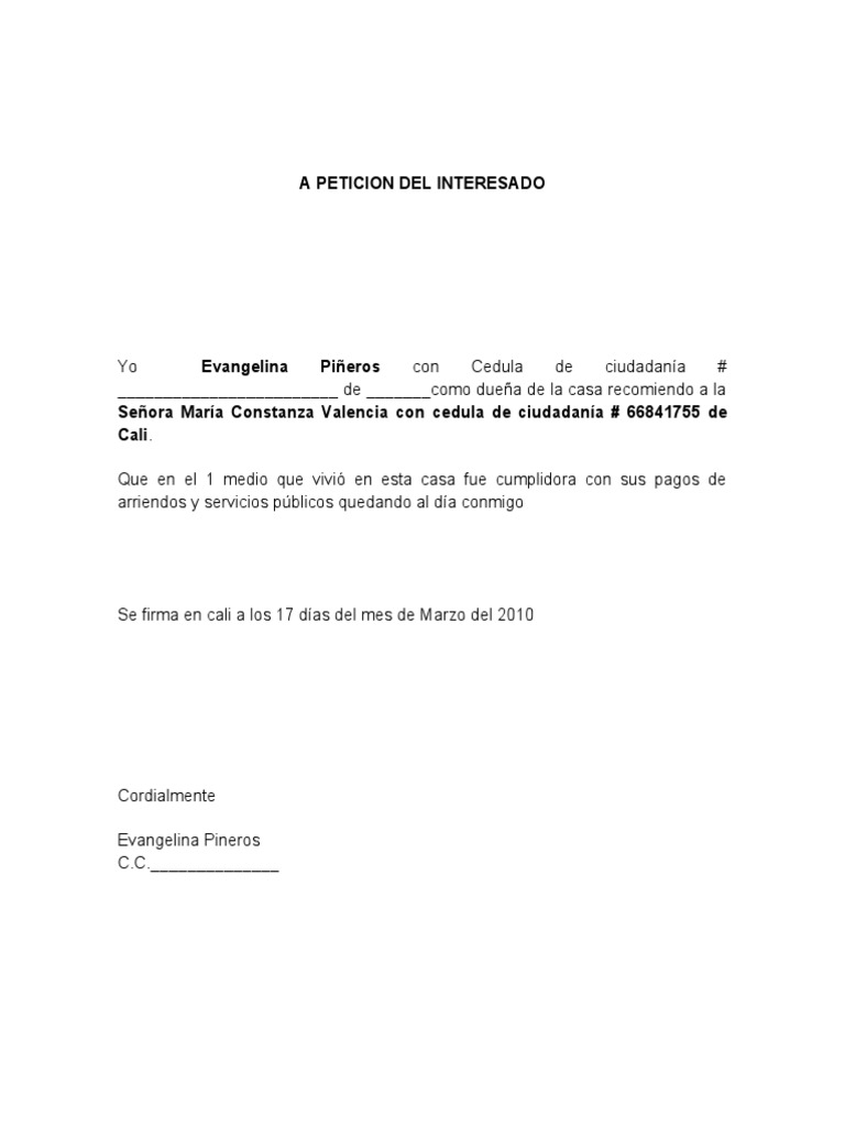 A Peticion Del Interesado | PDF