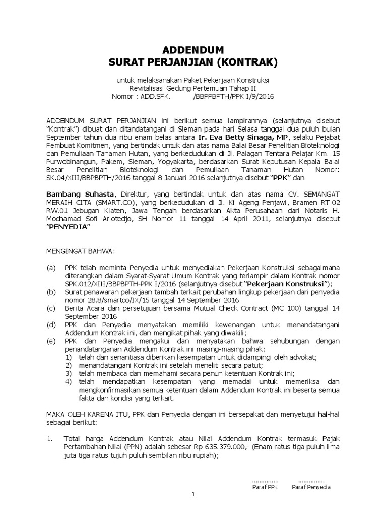 Addendum Kontrak Revitalisasi Gedung | PDF