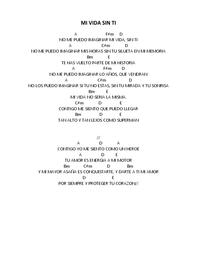 Canción: Mi Vida Sin Ti - Letra y Acordes | PDF