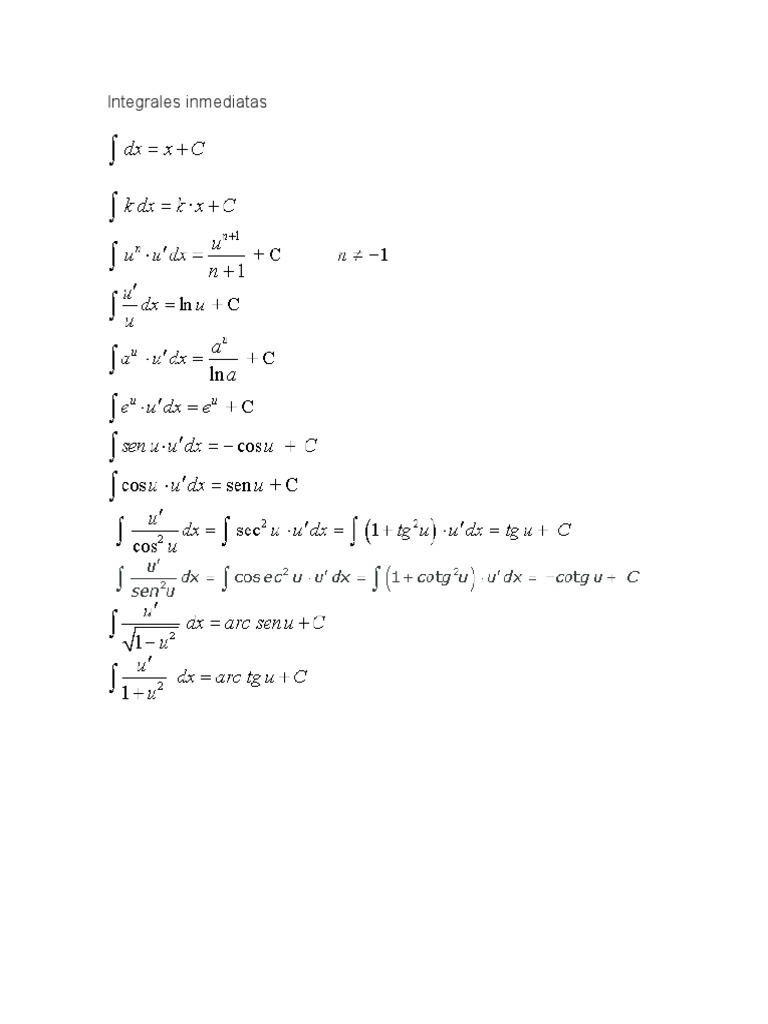 Integrales Inmediatas | PDF | Integral | Funciones trigonométricas
