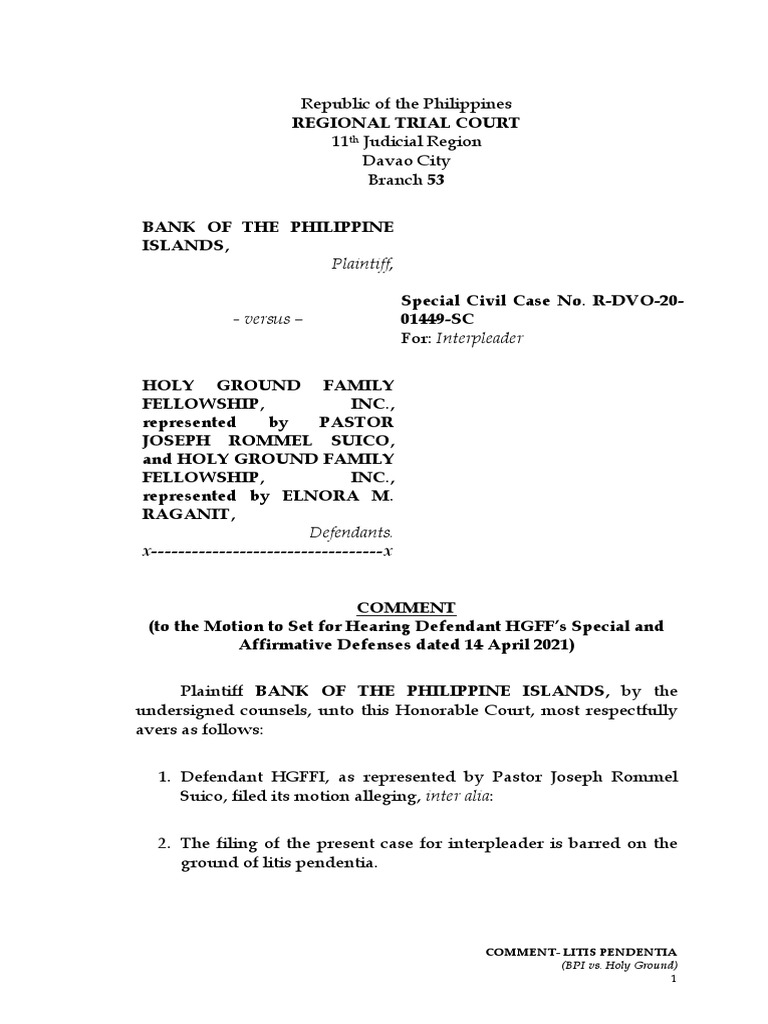 Comment - Litis Pendentia - Docx-Signed | PDF | Lawsuit | Legal Concepts