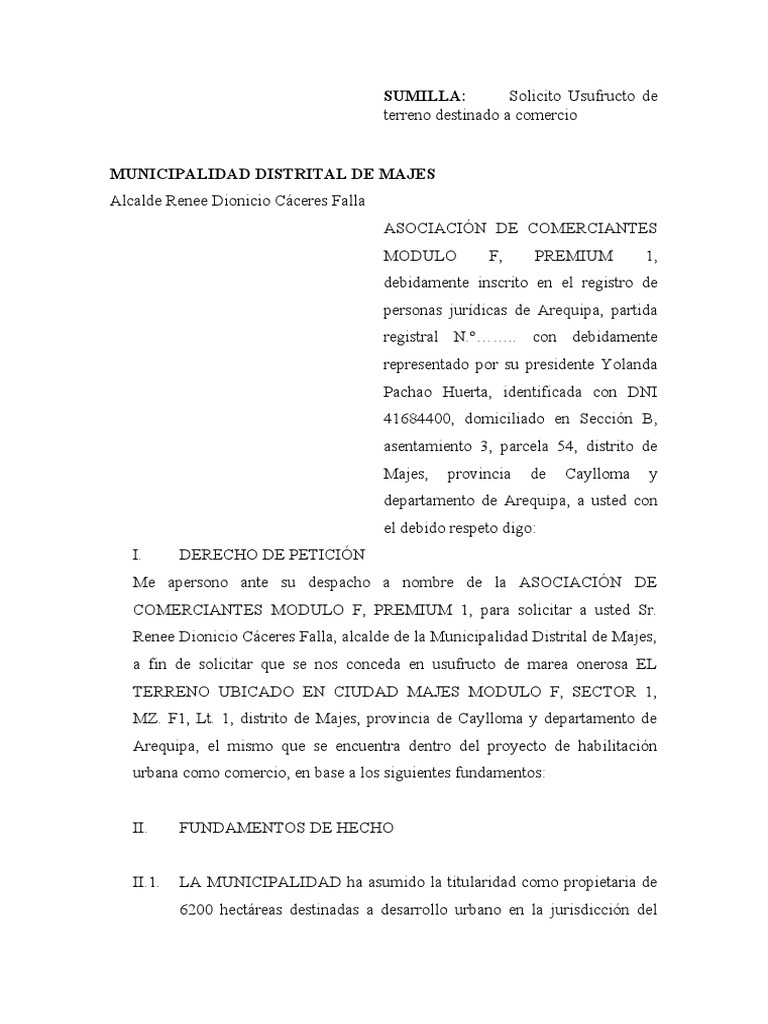 Solicitud de Usufructo de Mercado | PDF