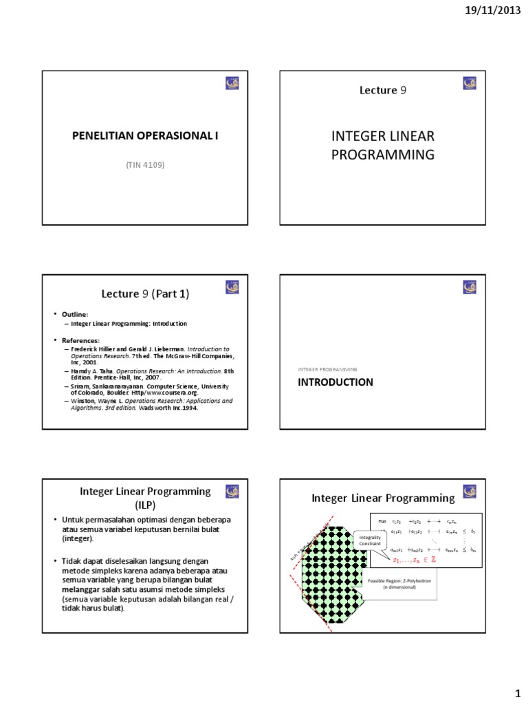 Integer Linear Programming: Penelitian Operasional I | PDF | Linear Programming | Discrete ...