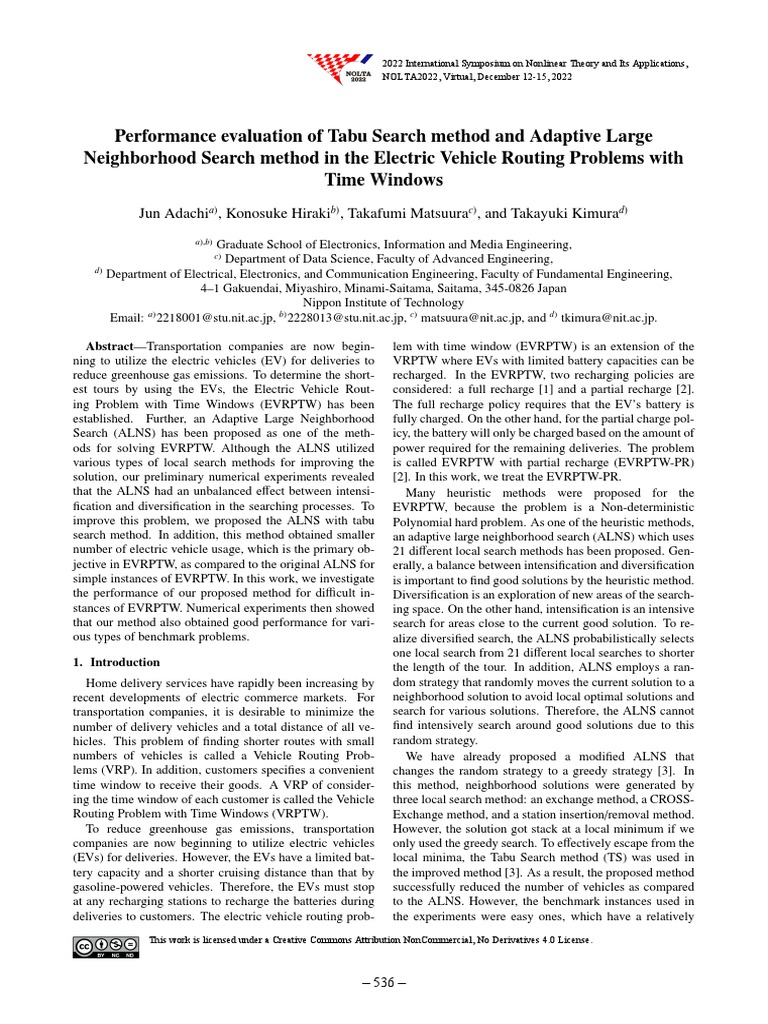 Performance Evaluation of Tabu Search Method and Adaptive Large Neighborhood Search Method in ...