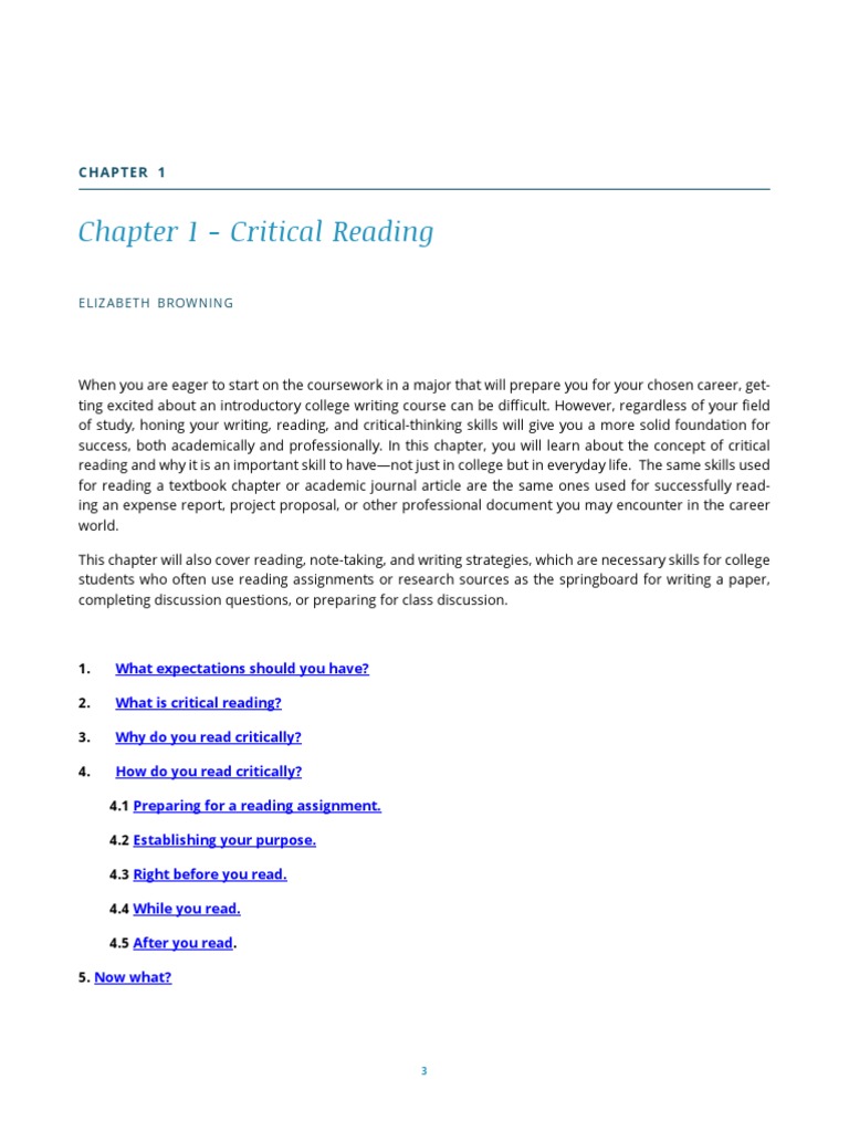 Textbook Chapter 1 Critical Reading Pdf Reading Comprehension
