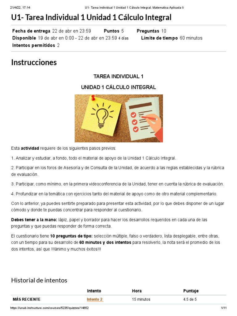U1 - Tarea Individual 1 Unidad 1 Cálculo Integral - Matematica Aplicada Ii | PDF | Integral ...