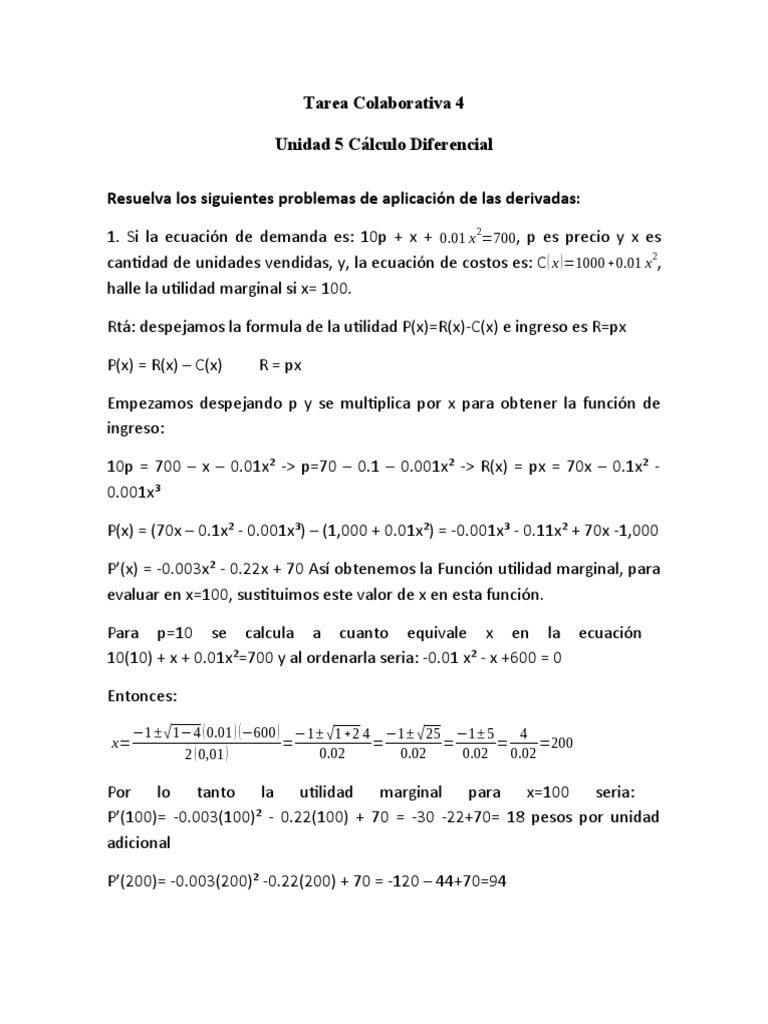 Ejercicios Resueltos de Derivadas | PDF | Ecuaciones | Utilidad marginal