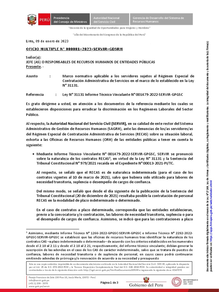 Oficio Multiple 000001 2023 Servir GDSRH | PDF | Perú | Presupuesto Oficio Multiple 000001 2023 Servir GDSRH | PDF | Perú | Presupuesto