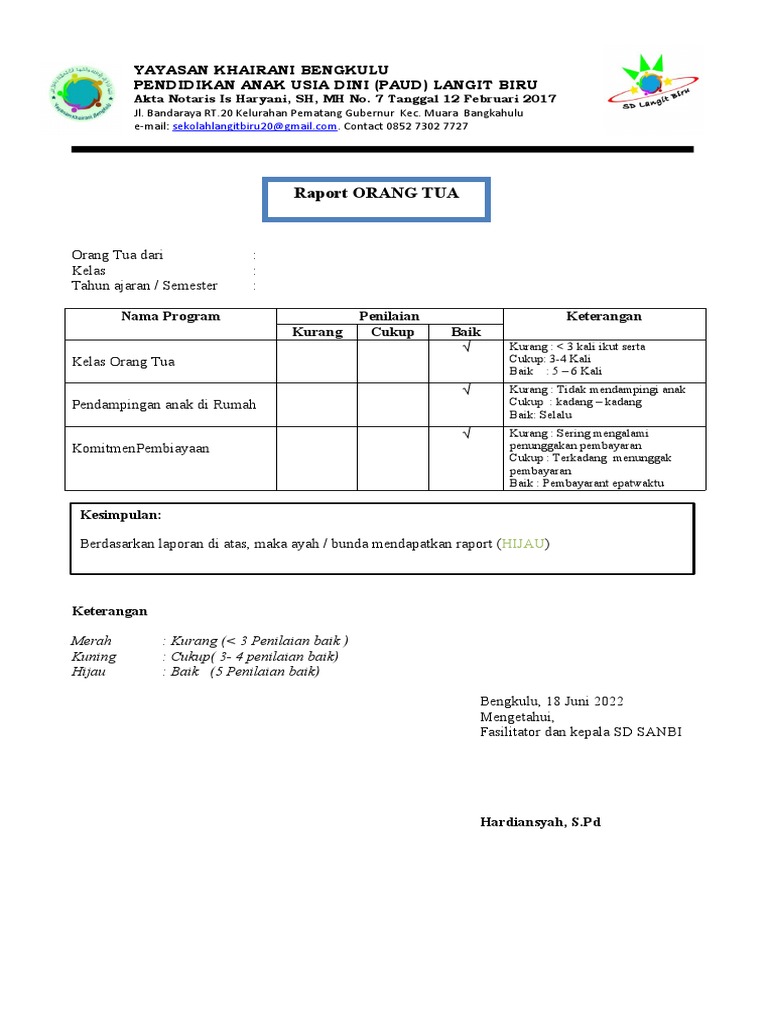 Format Raport Orang Tua | PDF