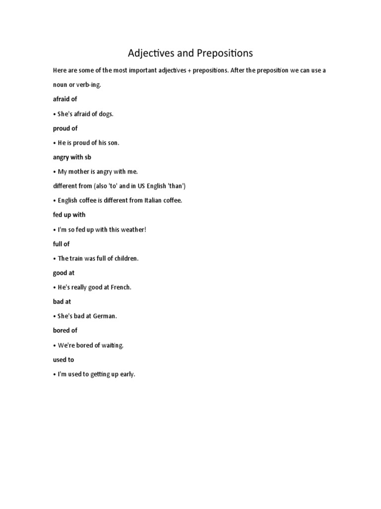 Adjectives and Prepositions 1 | PDF