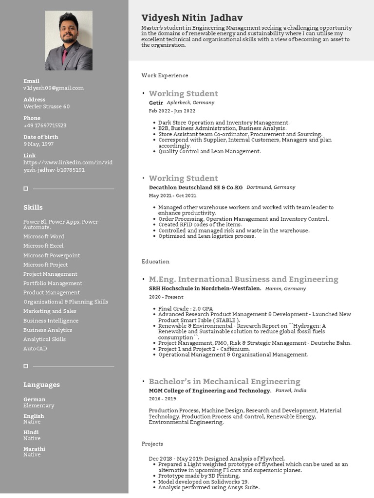 Jadhav Vidyesh CV | PDF | Business | Economies