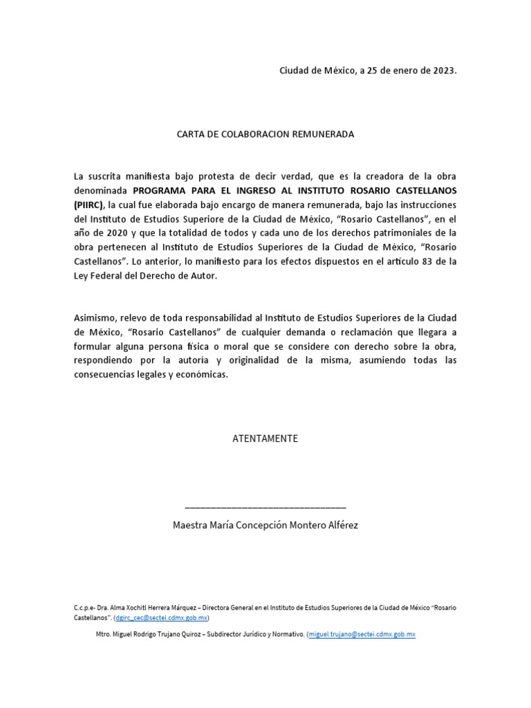 Carta de Colaboración Remunerada PIIRC | PDF | Ciudad de México | México