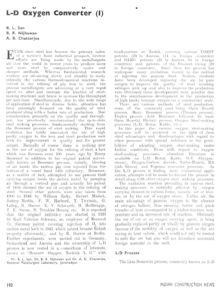L-D Oxygen Converter (1) : B. L. Sen B. R. Nijhawan A. B. Chatterjea ...