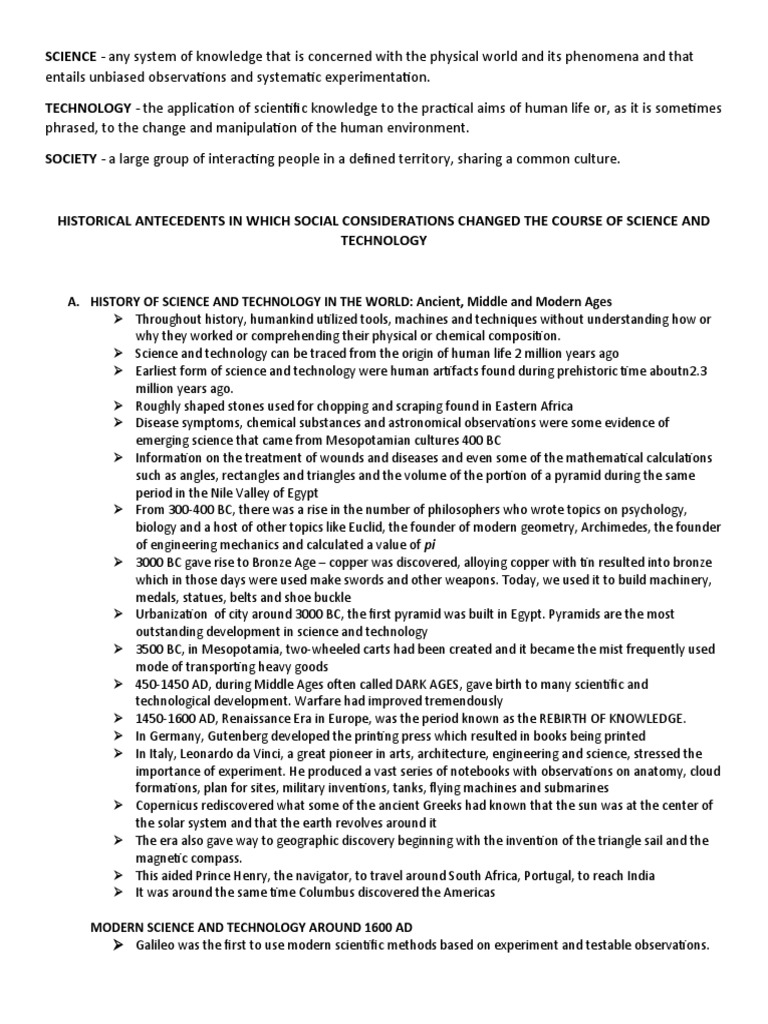STS Lesson 1 Handout | Download Free PDF | Science | History Of Science