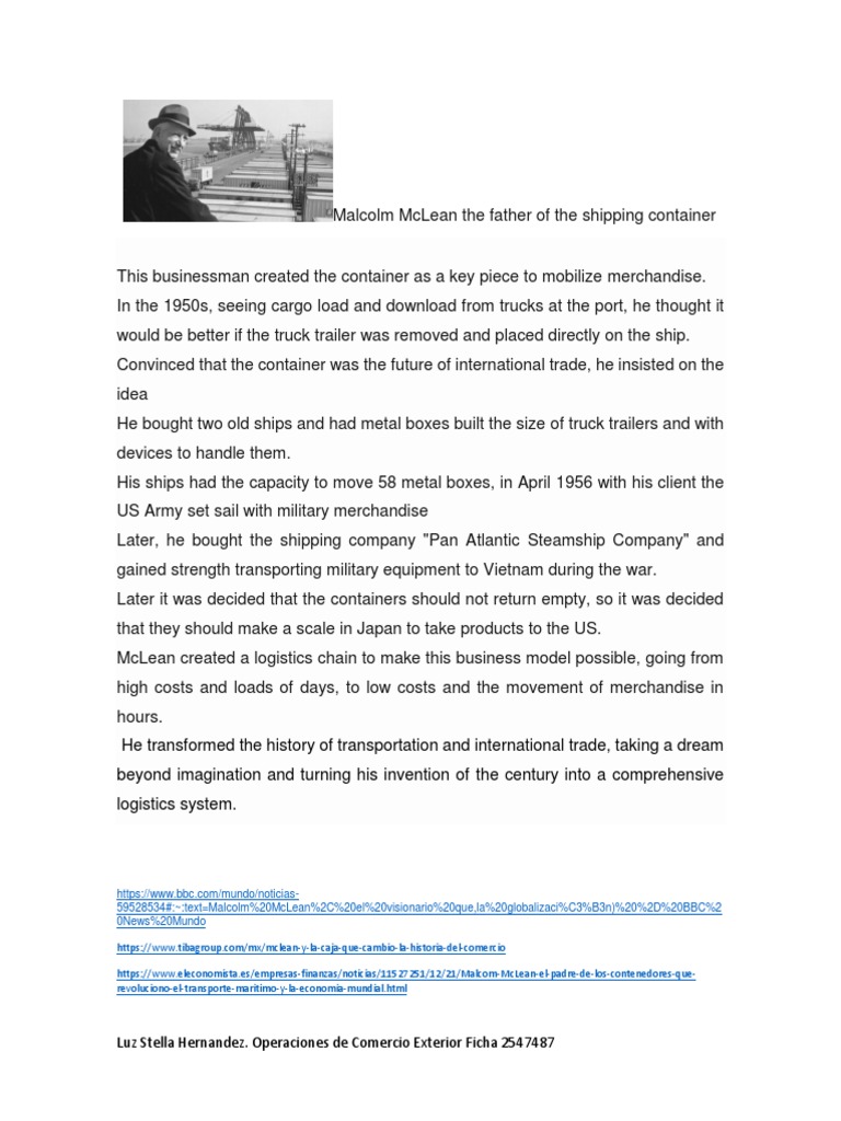 Malcolm McLean the father of shipping containers | PDF