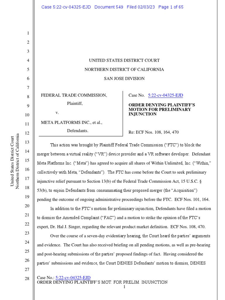 FTC v. Meta | PDF | Virtual Reality