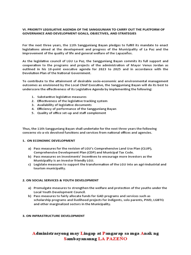 Legislative Agenda | PDF | Governance | Local Government