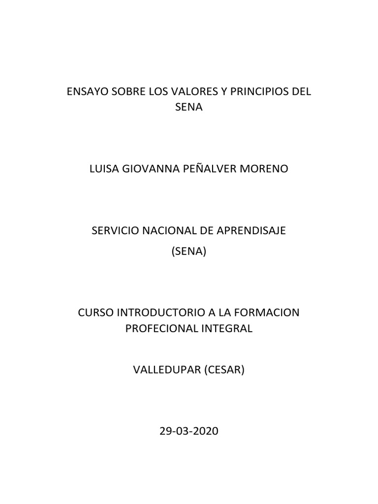 Ensayo Sobre Los Valores y Principios Del Sena (2) | PDF