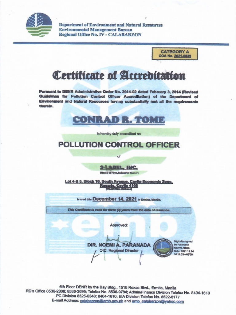 Pco Certificate of Accreditation | PDF