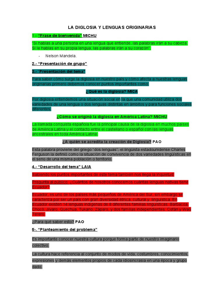 La Diglosia y Lenguas Originarias | PDF | Lengua española | Lingüística