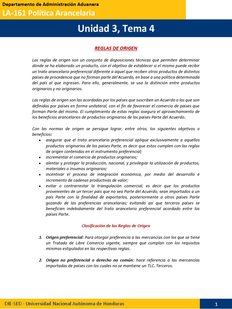 Unidad 3, Tema 4 Reglas de Origen | PDF | aduana | Relaciones Internacionales