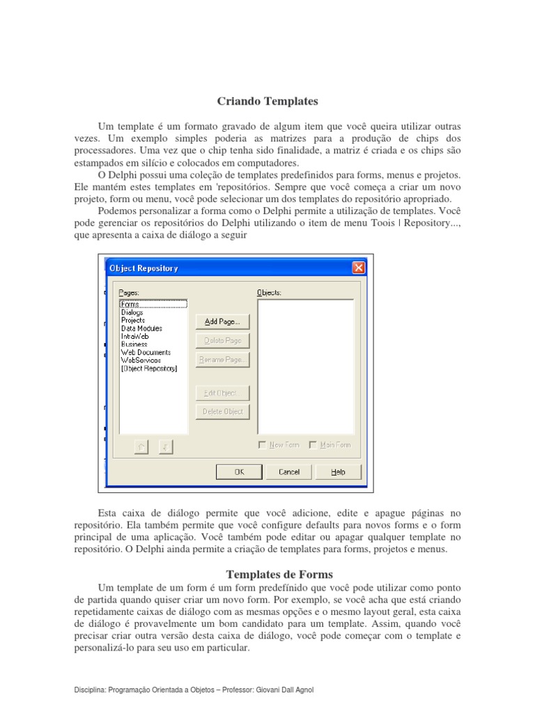 Templates no Delphi: Guia Completo | PDF | Janela (informática) | Solução