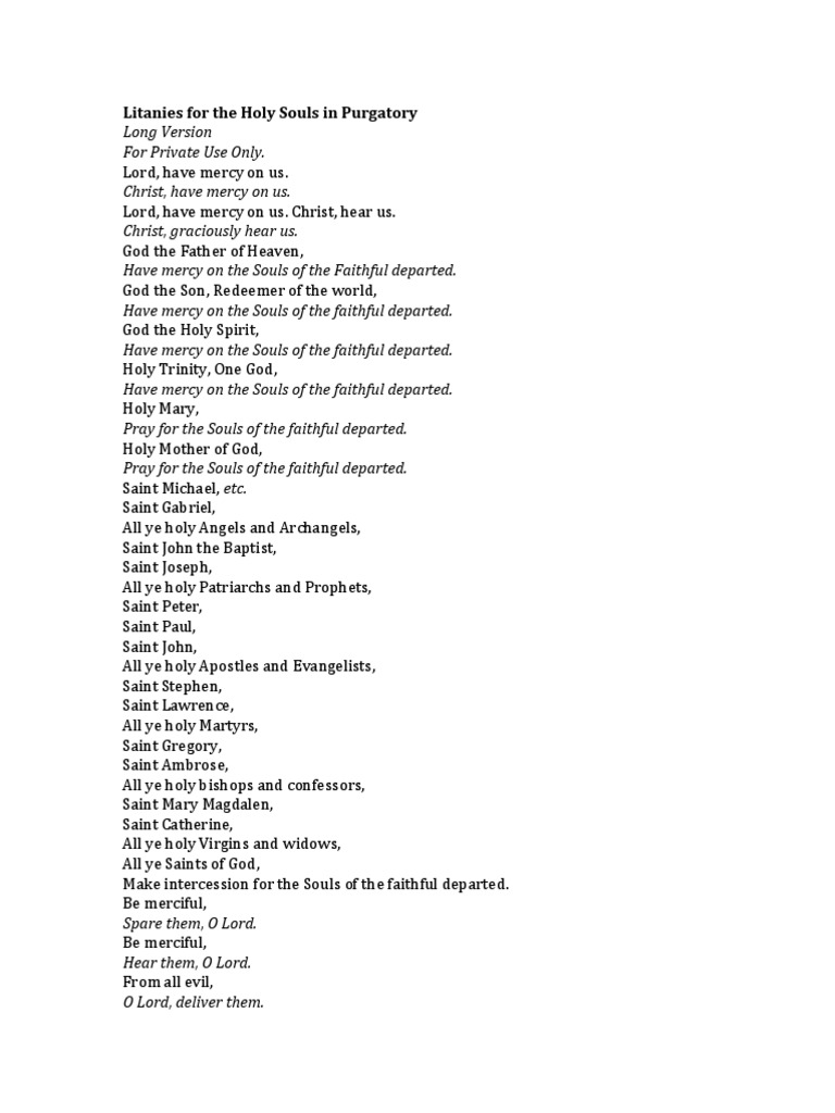 Litanies For The Holy Souls in Purgatory | PDF | Saint | Mercy
