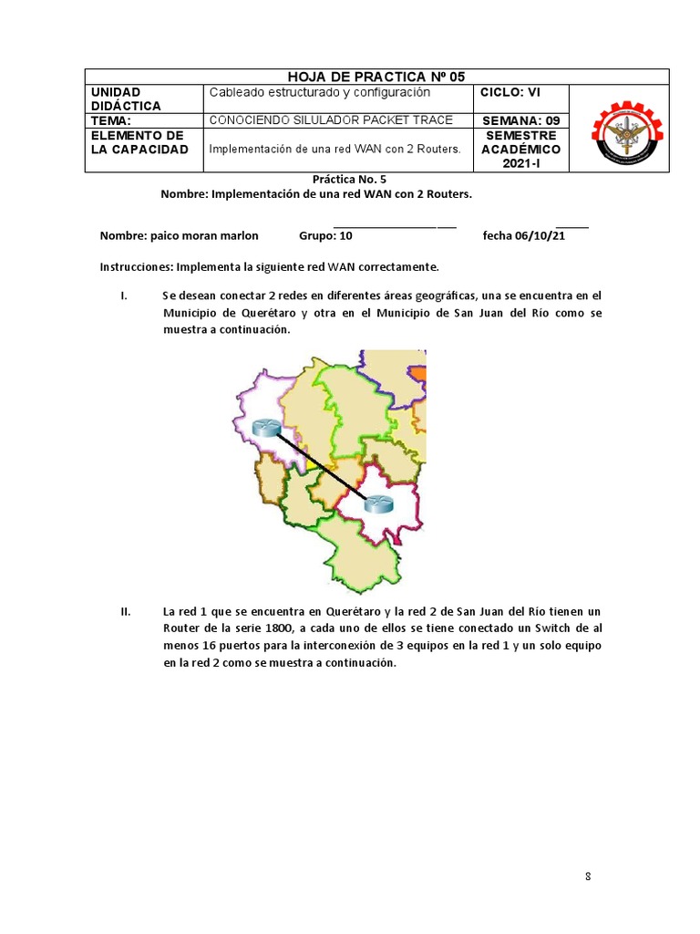 PRACTICA 5 Implementación de Una Red WAN Con 2 Routers. | Descargar gratis PDF | Dirección IP ...