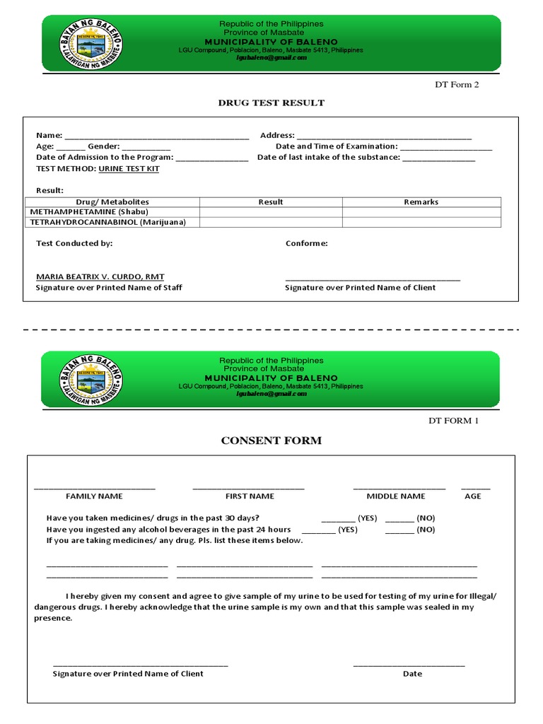 Drug Test Form | PDF | Drug Test | Health Care
