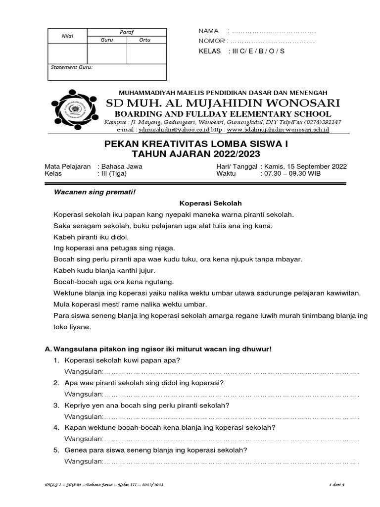 PKLS Basa Jawa Kelas 3 | PDF