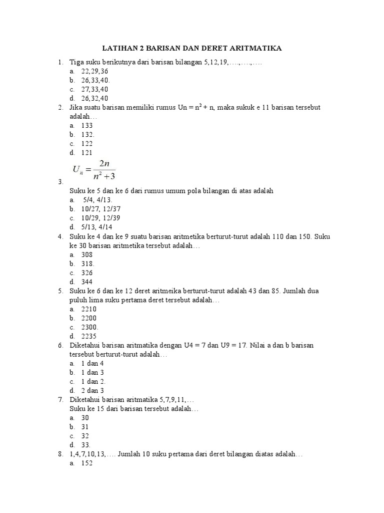 Latihan 2 Barisan Dan Deret Aritmatika | PDF