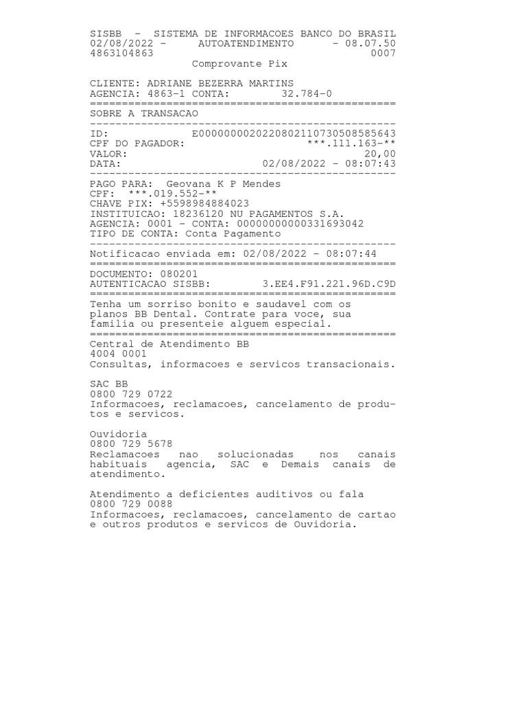 Comprovante 02-08-2022 080751 | PDF Comprovante 02-08-2022 080751 | PDF