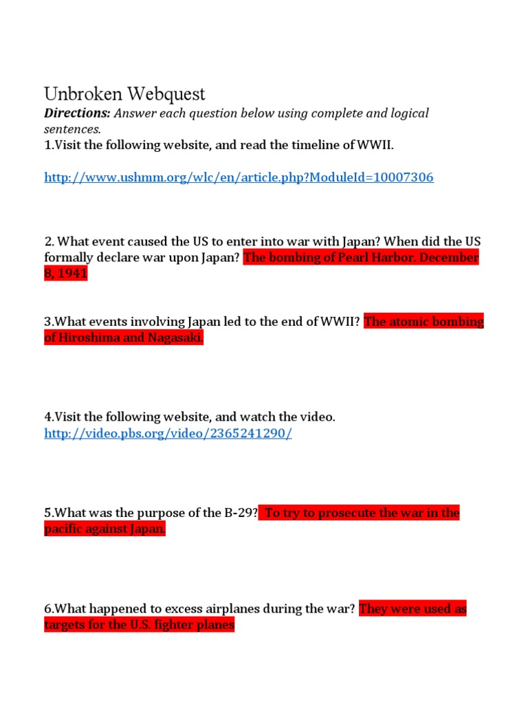Unbroken Webquest B | PDF