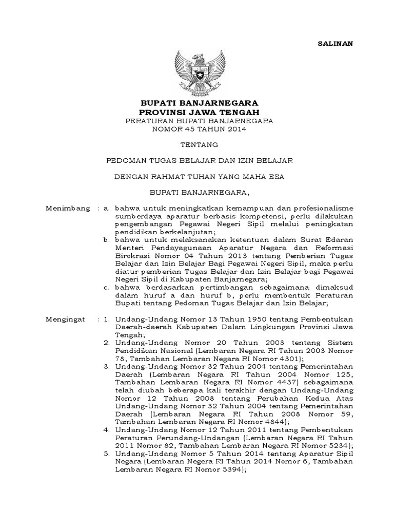 Pedoman Tugas dan Izin Belajar PNS | PDF