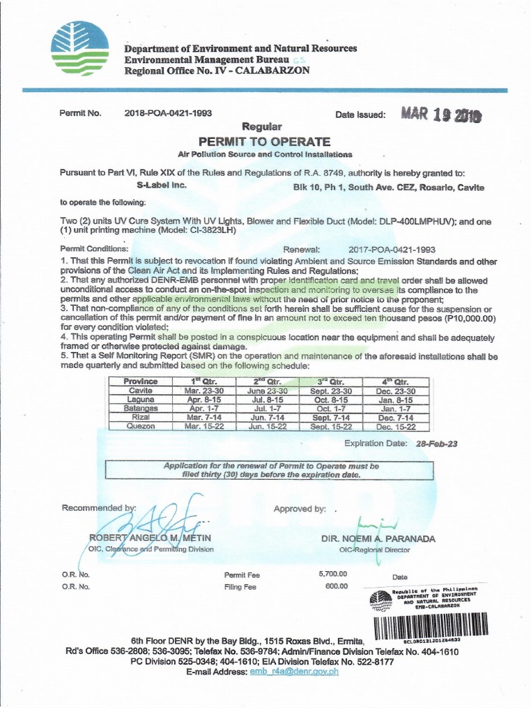 Permit To Operate | PDF