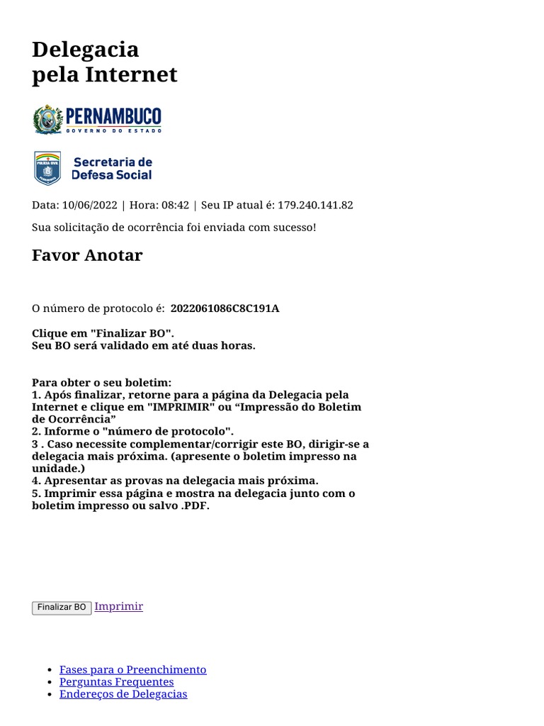 Como Fazer Boletim de Ocorrência Online | PDF