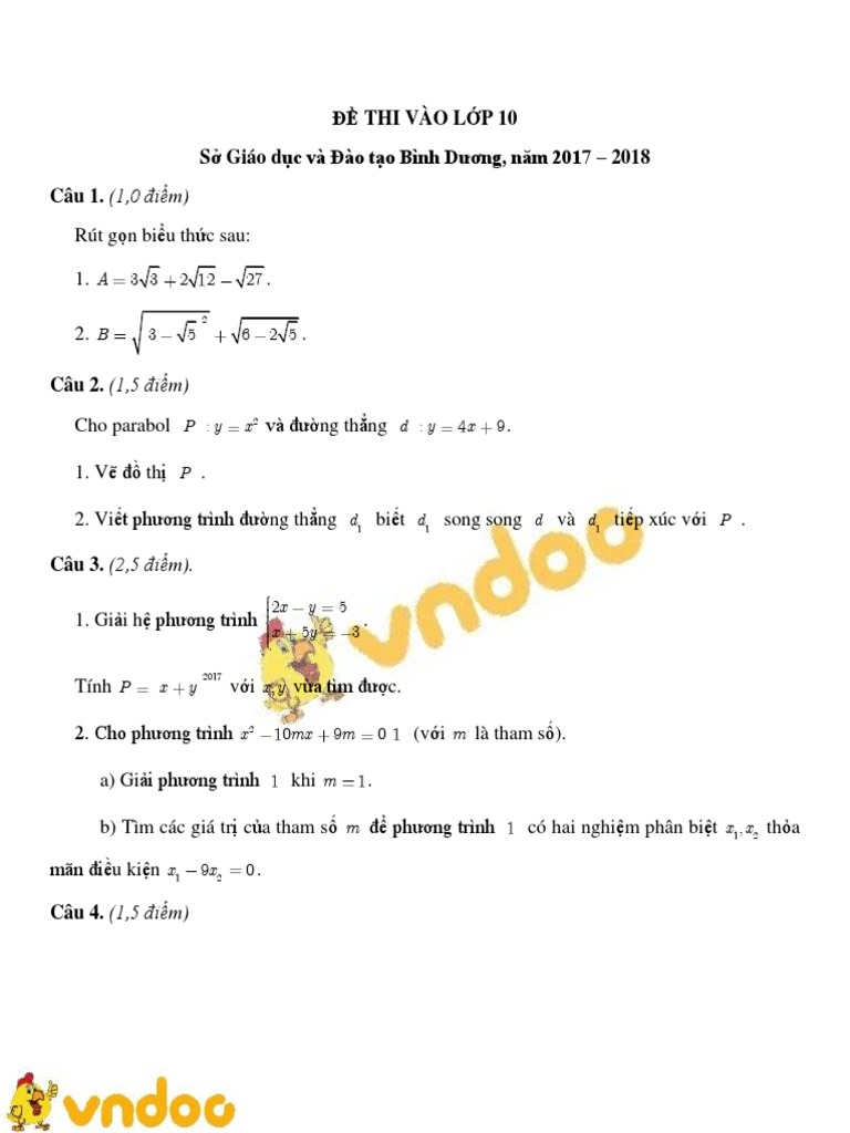 Bo de Thi Vao Lop 10 Mon Toan | PDF