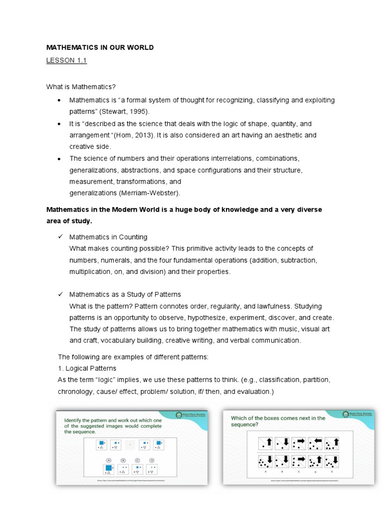 Mathematics in Our World | PDF | Mathematics | Pattern
