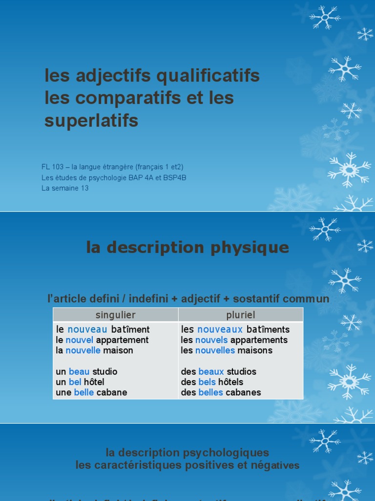 Adjectifs qualificatifs en français | PDF | Linguistique