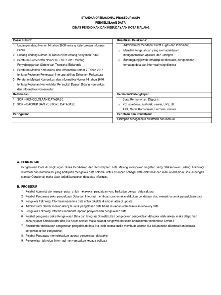 4 Sop Pengelolaan Data Fix - 2 New2 | PDF | Komputer