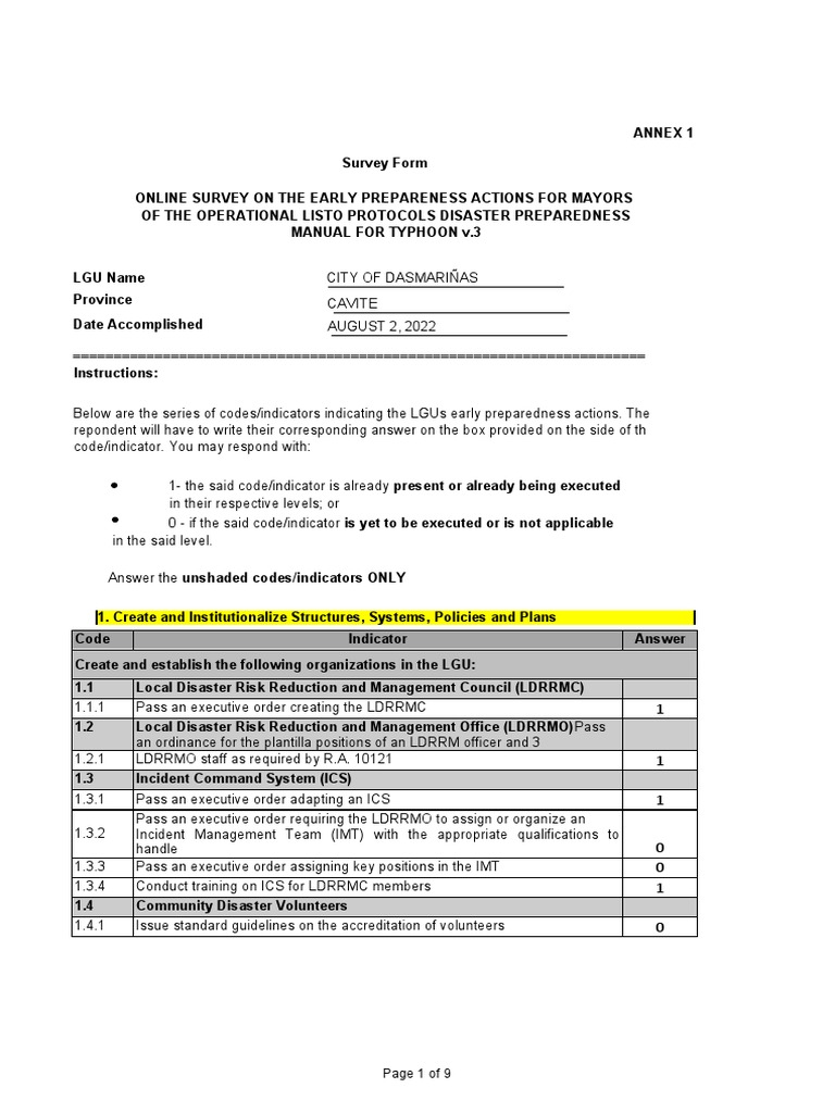 DASMA - SURVEY FORM ANNEX 1-Edited | PDF | Emergency Management | Emergency