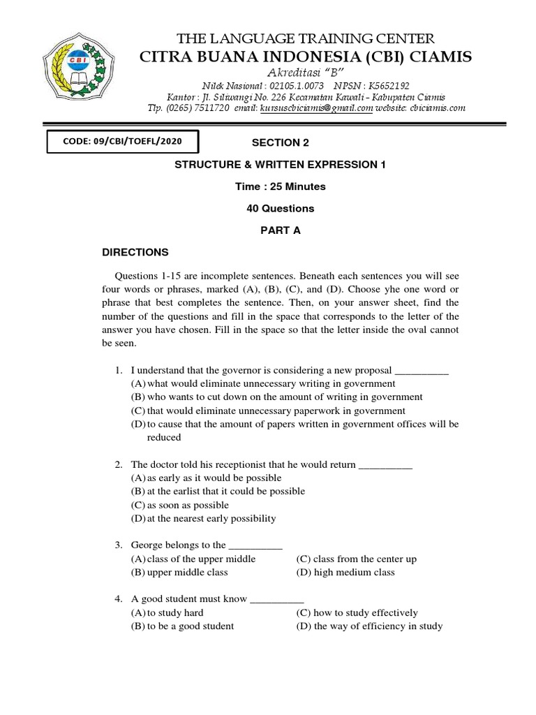 Section Ii Structure and Written Expression | PDF