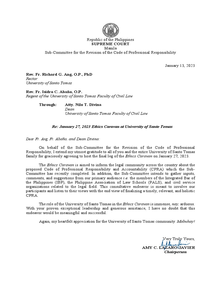 Letter of Justice Amy C. Lazaro-Javier To UST | PDF
