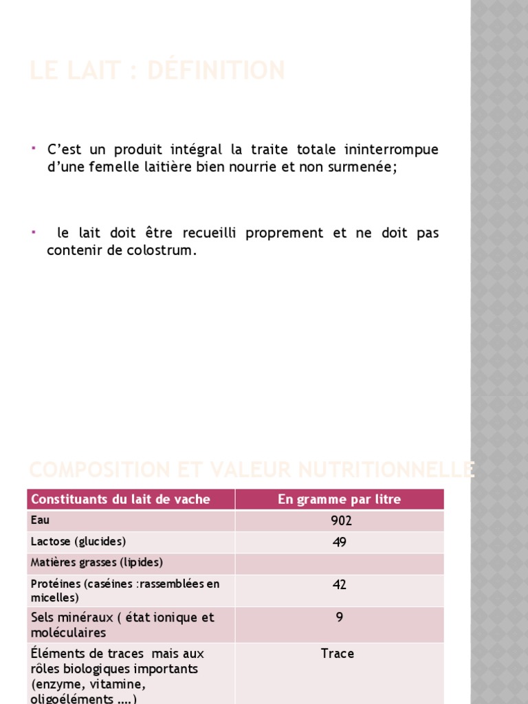 Composition et qualité du lait de vache | PDF | Lait | Bactérie