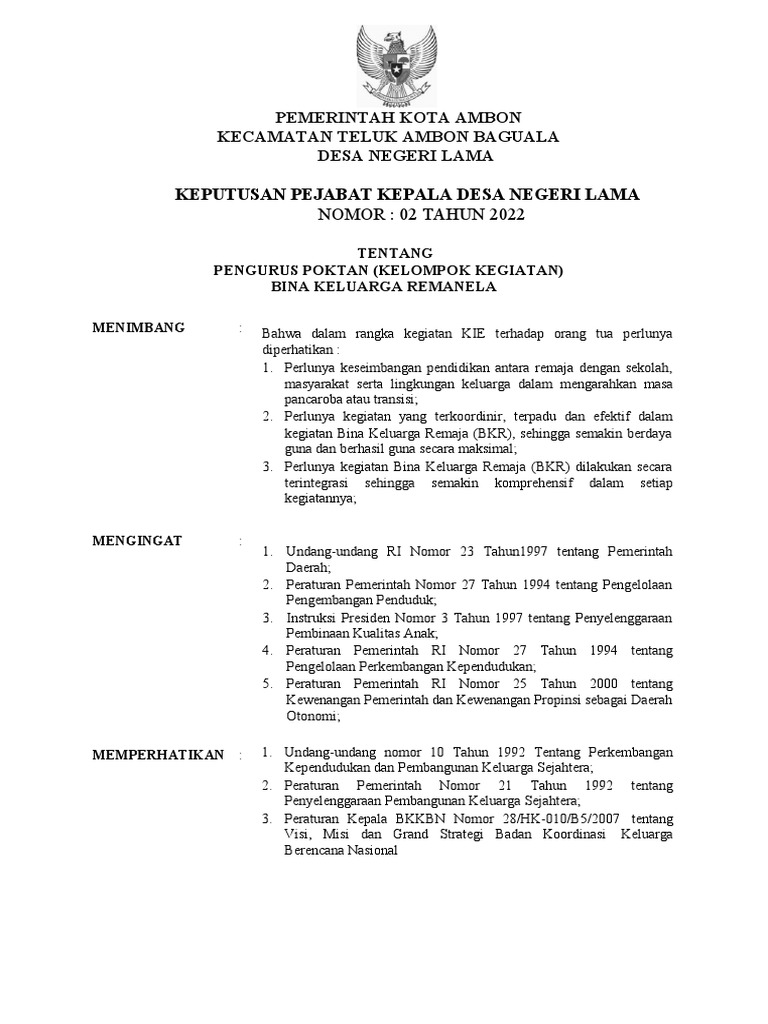 SK-BKR Bina Keluarga Remaja | PDF