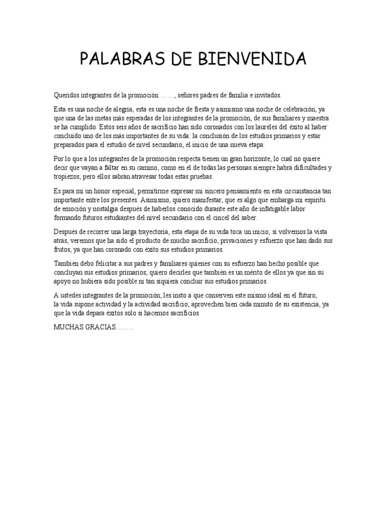 Palabras de Bienvenida | PDF