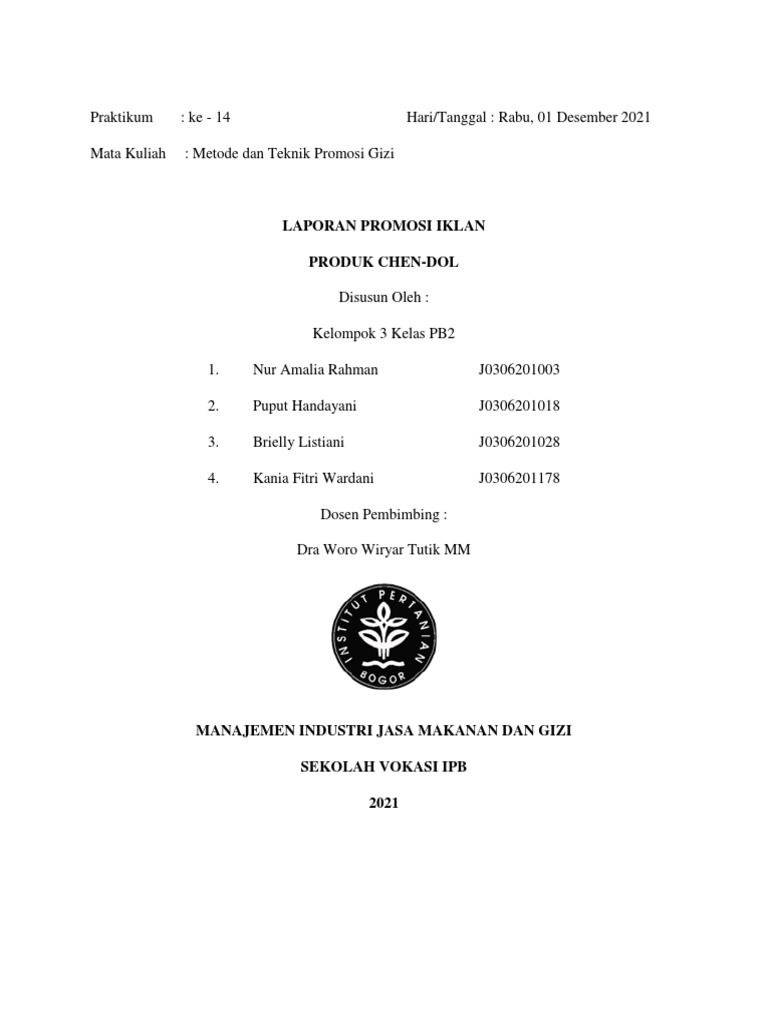 Kelompok 3 - pb2 - Laporan Promosi Iklan Produk Chendol | PDF | Bisnis