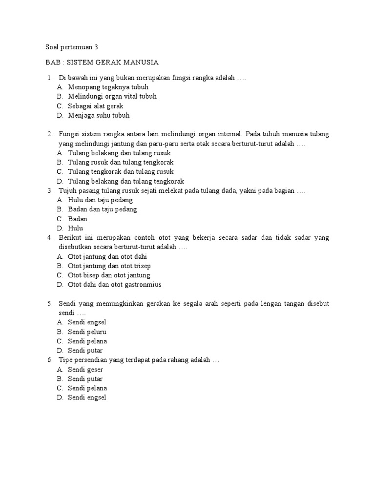 Soal Sistem Gerak Manusia | PDF | Olahraga & Rekreasi